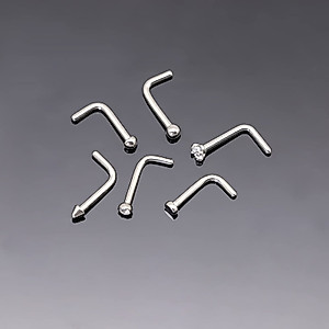 BLISI Nose Rings Titanium Nose Piercings Screw for Women Nose Rings L-Shaped Nose Studs Set for Women Men (6PCS Set 5, 18G 6.5x2)