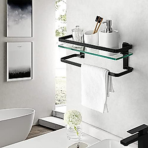 KES Bathroom Shelf Extra 8 MM-Thick Tempered Glass with Aluminum Bar and Rail Storage Organizer Retangular Rustproof Wall Mount Black, A4127A-BK