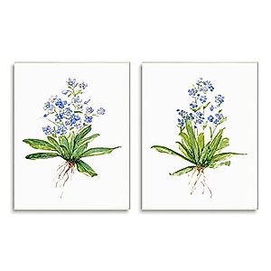 Stupell Industries Bluebird Garden Floral Bunch Spring Flower Bouquets, Designed by Sally Swatland Wall Plaque, 2pc, Each 13 x 19, Blue