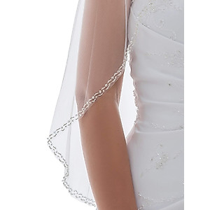 SAMKY 1T 1 Tier Double Row Alternating Crystal Beaded Veil - White Fingertip 36" V492