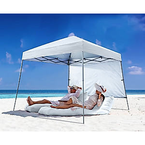 ABCCANOPY Outdoor Pop Up Canopy10x10 Beach Camping Canopy with 1 Sun Wall, Bonus Backpack Bag, Stakes and Ropes, White