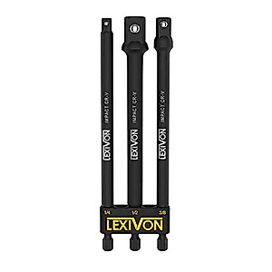 LEXIVON Impact Grade Socket Adapter Set, 6" Extension Bit With Holder | 3-Piece 1/4", 3/8", and 1/2" Drive, Adapt Your Power Drill To High Torque Impact Wrench (LX-102)