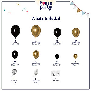 HOUSE OF PARTY Black and Gold Balloons - Metallic Black and Gold Happy New Year Balloon Garland Kit for Birthday & Party Decorations 2023