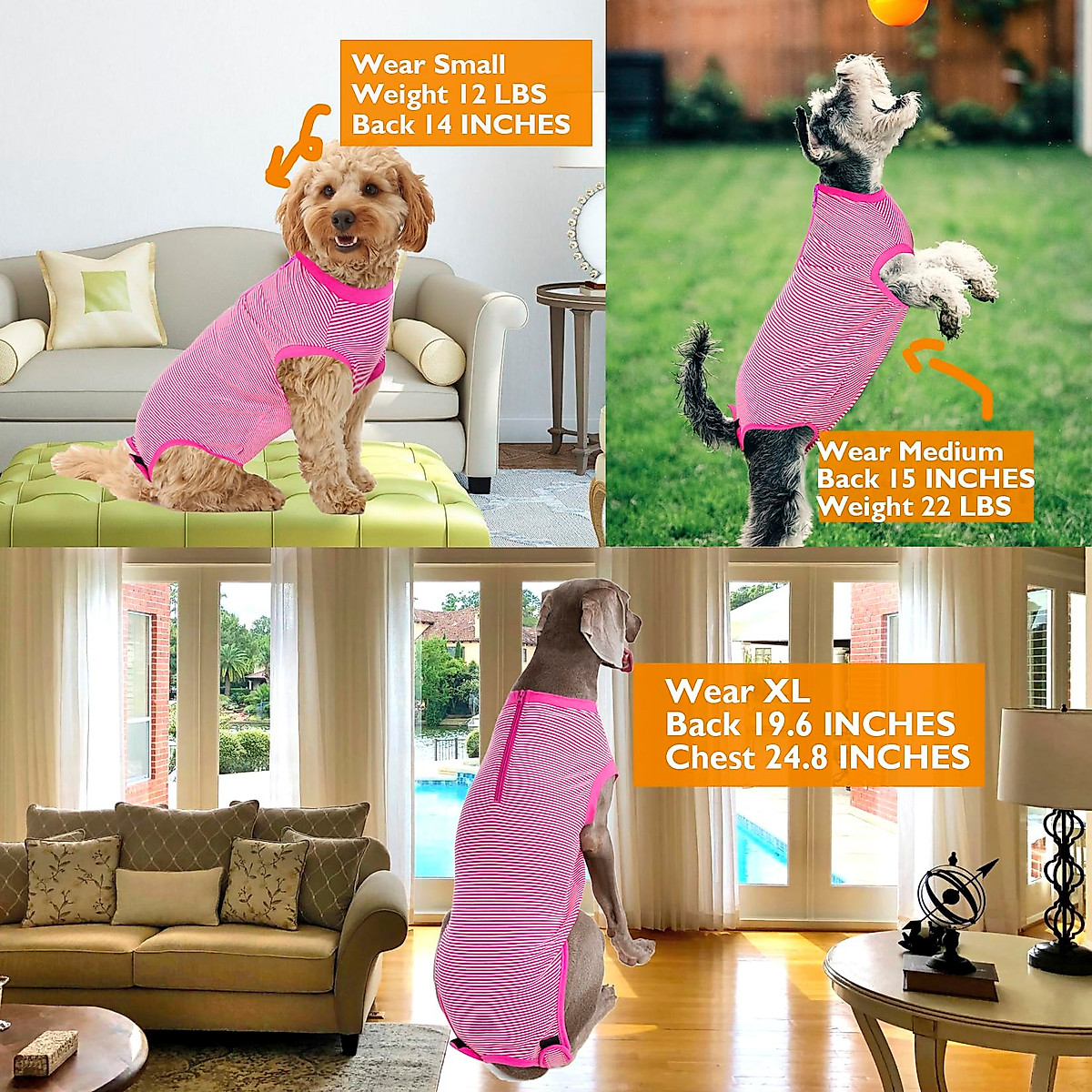 Wabdhally Dog Surgery Recovery Suit,Surgical Suit for Large Female Spay,Soft Combed Cotton,Rose Striped Zipper Onesie XL