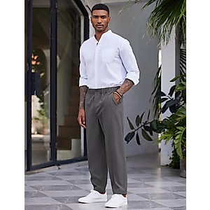 COOFANDY Men's Chino Pants Modern Lightweight Elastic Waist Relaxed-Fit Trousers Big and Tall(Deep Grey, S)