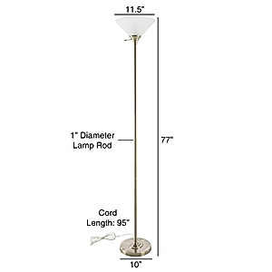 Lavish Home Bronze Torchiere Floor Lamp-Standing Light with Sturdy Metal Base and Frosted Glass Shade-Energy Saving LED Bulb Included