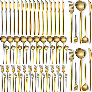 60 Pieces Stainless Steel Silverware Set, Flatware Cutlery Set Service for 12, Tableware Cutlery Set Include Knife Fork Spoon Set, Utensils for Home, Restaurant, Hotel, Dishwasher Safe (Gold)