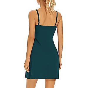 Leovqn Tennis Dress for Women Workout Athletic Dress with Built-in Bra & Shorts Exercise Dress for Golf Dress with Pockets - Teal M