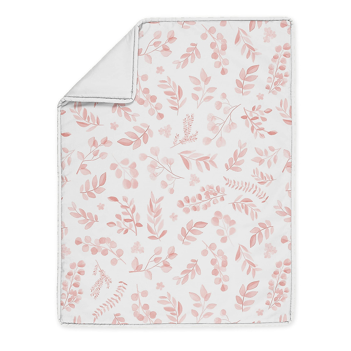 Sweet Jojo Designs Blush Pink and White Floral Leaf Baby Girl Nursery Crib Bedding Set Boho Chic Bohemian Watercolor Botanical Flower Woodland Tropical Garden Leaves Pastel Light Pink Nature Bloom 4pc