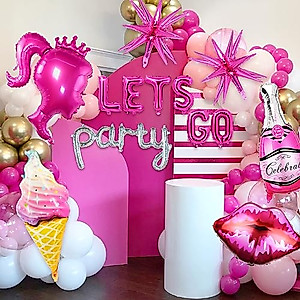 13 PCS Hot Pink Foil Balloon Letter LETS GO Party Decorations Pink Girls Pink Princess Doll Theme Party Kids Baby Shower Wedding Princess Theme Party Decorations Backdrop