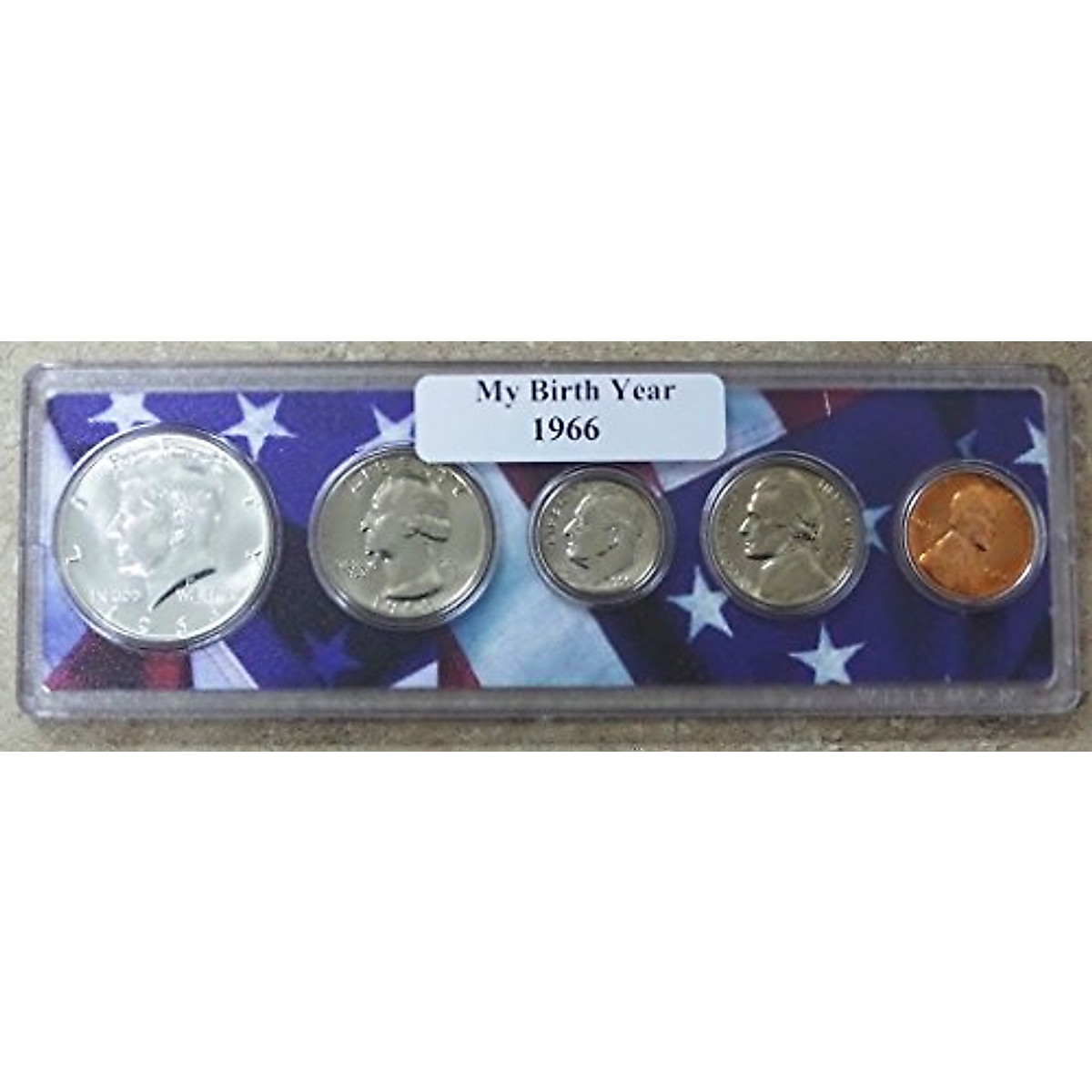 1966-5 Coin Birth Year Set in American Flag Holder Uncirculated