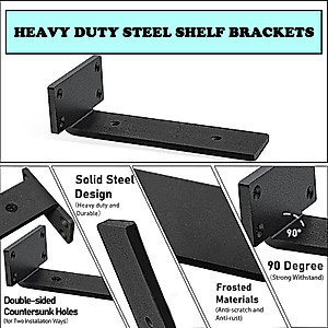 Premium Heavy Duty Shelf Brackets – 0.2In Thick Black L Shape Shelf Bracket, Hidden Steel Brackets for Shelves - 8 Inch Heavy Duty Floating Shelf Hardware (6Pcs)