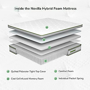 Novilla King Size Mattress, 12 Inch Hybrid Pillow Top King Mattress in a Box with Gel Memory Foam & Individually Wrapped Pocket Coils Innerspring for a Cool & Peaceful Sleep