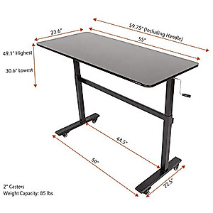 Stand Steady Tranzendesk | 55 Inch Standing Desk with Attachable Wheels| Easy Crank Height Adjustable Sit to Stand Workstation | Modern Ergonomic Desk Supports 3 Monitors (55 / Black)