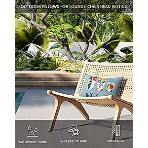 Recliner Head Pillow Ledge Loungers Chair Pillows with Insert Summer Style Gnome with Ice Cream Surfboard Lumbar Pillow with Adjustable Strap Outdoor Waterproof Patio Pillows for Beach Pool, 2 PCS