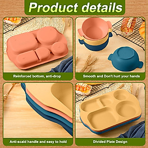 Honoson 24 Pcs Wheat Straw Dinnerware Cutlery Set Including Divided Plates Microwave Dishwasher Safe Bowl Unbreakable Tableware Straw Cutlery Spoon Knife Fork Cup(Bright Color)