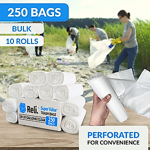Reli. SuperValue 33 Gallon Trash Bags (250 Count Bulk) Clear, Made in USA | 30 Gallon - 33 Gallon Trash Bags / Garbage Bags - Clear Recycling Bags / Can Liners for 30 Gal - 32 Gal - 33 Gal Strength
