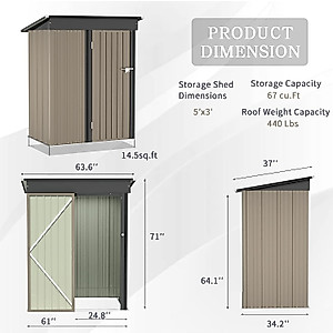 Metal Outdoor Storage Shed 5FT x 3FT, Steel Utility Tool Shed Storage House with Door & Lock, for Backyard Garden Patio Lawn (5' x 3'), Brown