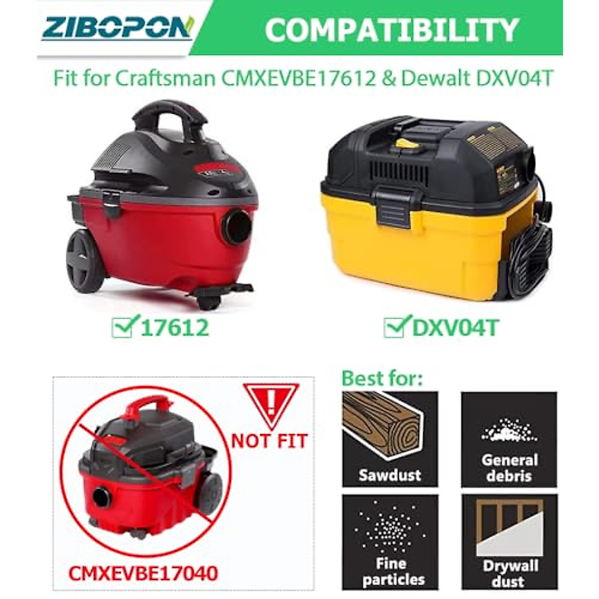 12 Pack 43270 Fine Dust Collection Bags Compatible with Craftsman 4 Gallon Shop Vac CMXEVBE17612 & Dewalt DXV04T 4 Gal Vacuum, Part# CMXZVBE43270