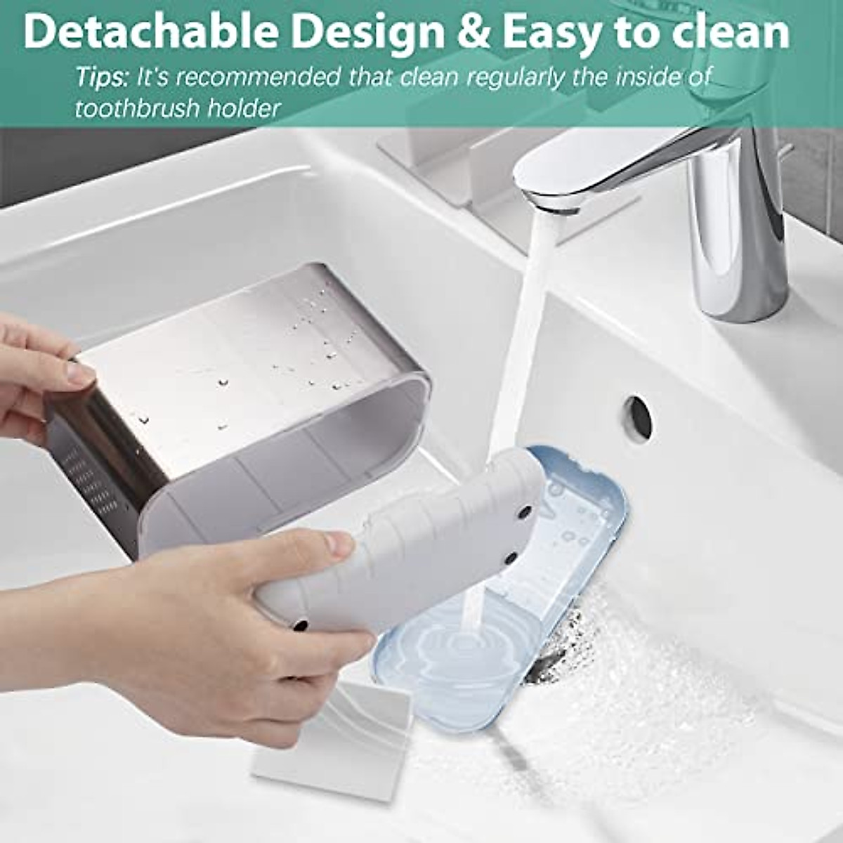 Boperzi Toothbrush Holder Toothpaste Organizer Drainage for Bathroom Vanity, Large Brushed Nickel Toothbrush Storage Caddy Anti-Slip Rustic with Adjustable Dividers for Family, Kids