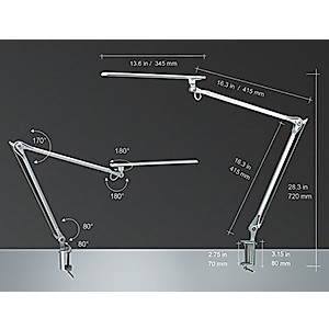 PHIVE CL-1 LED Architect Desk Lamp/Clamp on Desk Lamp,Metal Swing Arm Dimmable Drafting Table Lamp (Touch Control,Eye-Caring,Memory Function,Highly Adjustable Office/Task//Workbench/Work Light) Silver