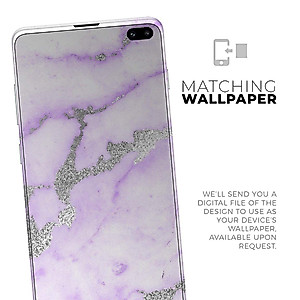 DesignSkinz Purple Marble & Digital Silver Foil V3 Protective Vinyl Decal Wrap Skin Cover Compatible with The Samsung Galaxy S20 (Screen Trim & Back Glass Skin)