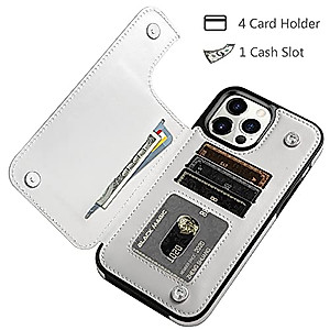 HianDier Wallet Case Compatible with iPhone 13 Pro MAX Case 5G 6.7-inch Slim Protective with Credit Card Slot Holder Flip Folio Soft PU Leather Magnetic Closure Cover, White