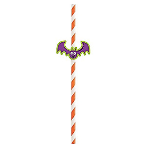 Multicolor Halloween Decal Striped Paper Straws (Pack of 8) - 11.25" - Eco-friendly & Fun, Perfect for Spooky Parties