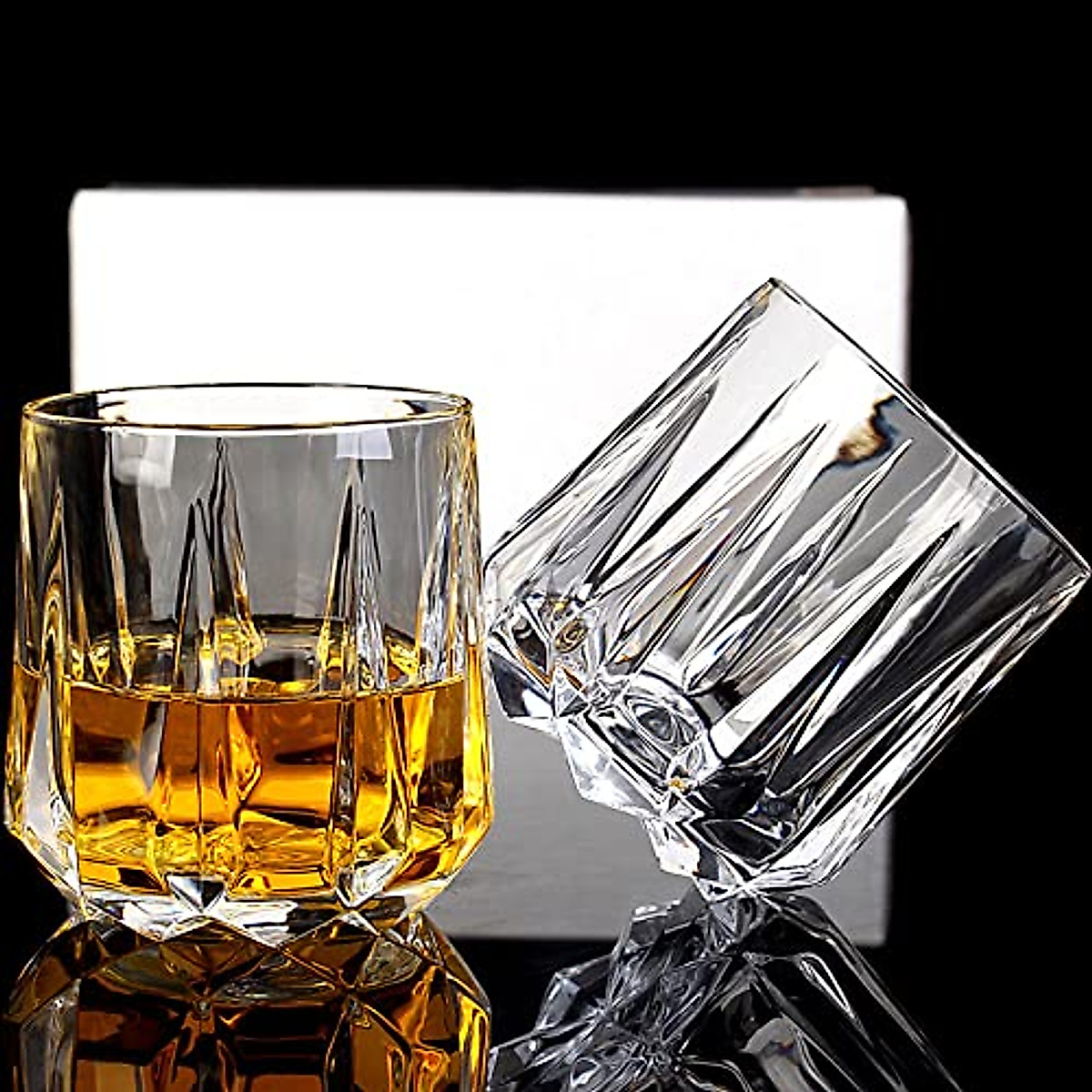 RIS LAN Old Fashioned Glasses Set of 6-12 Oz Crystal Glass Whisky Glasses, Luxury Whiskey Glasses for Drinking Bourbon, Scotch Whisky, Cocktails, Cognac, Unique Gifts for Men