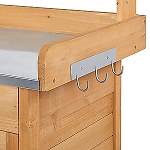 Topeakmart Outdoor Potting Bench Table Work Station Garden Planting with Cabinet & Drawer & Top Shelf & Lower Shelf Natural Wood