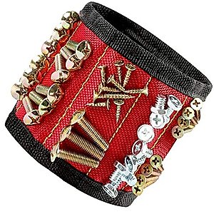 ISFEY Powerful Work Storage Wristband adsorption kit with 6 Round Magnets for Strong Absorption, Suitable for Home Decoration Workers-Red