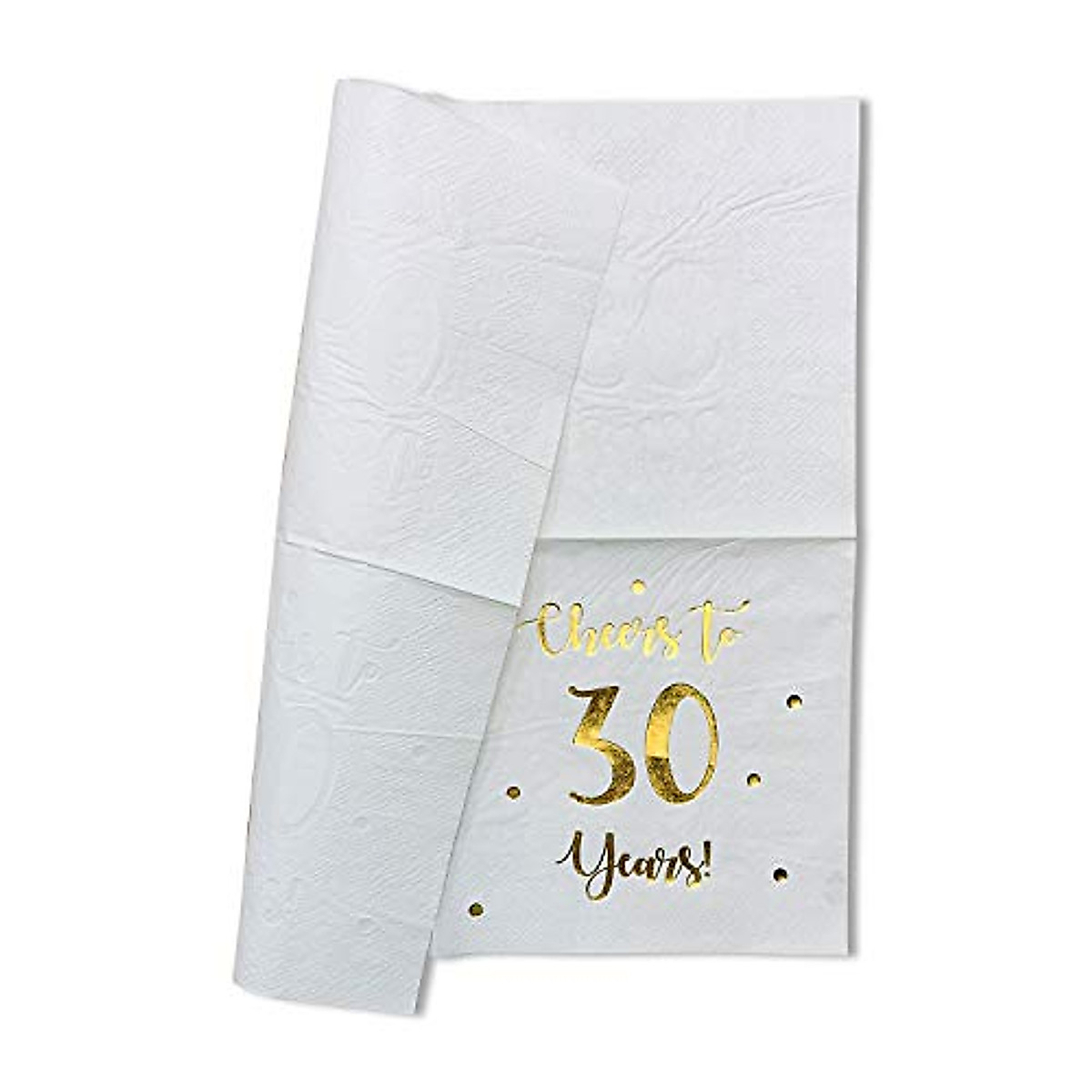 Cheers to 30 Years Cocktail Napkins | Happy 30th Birthday Decorations for Men and Women and Wedding Anniversary Party Decorations | 50-Pack 3-Ply Napkins | 5 x 5 inch folded (White)