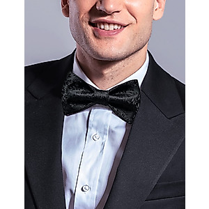 DiBanGu Black Bow Ties for Men Self Tie Bow Tie and Pocket Square Cuffllinks Set Formal Business Wedding