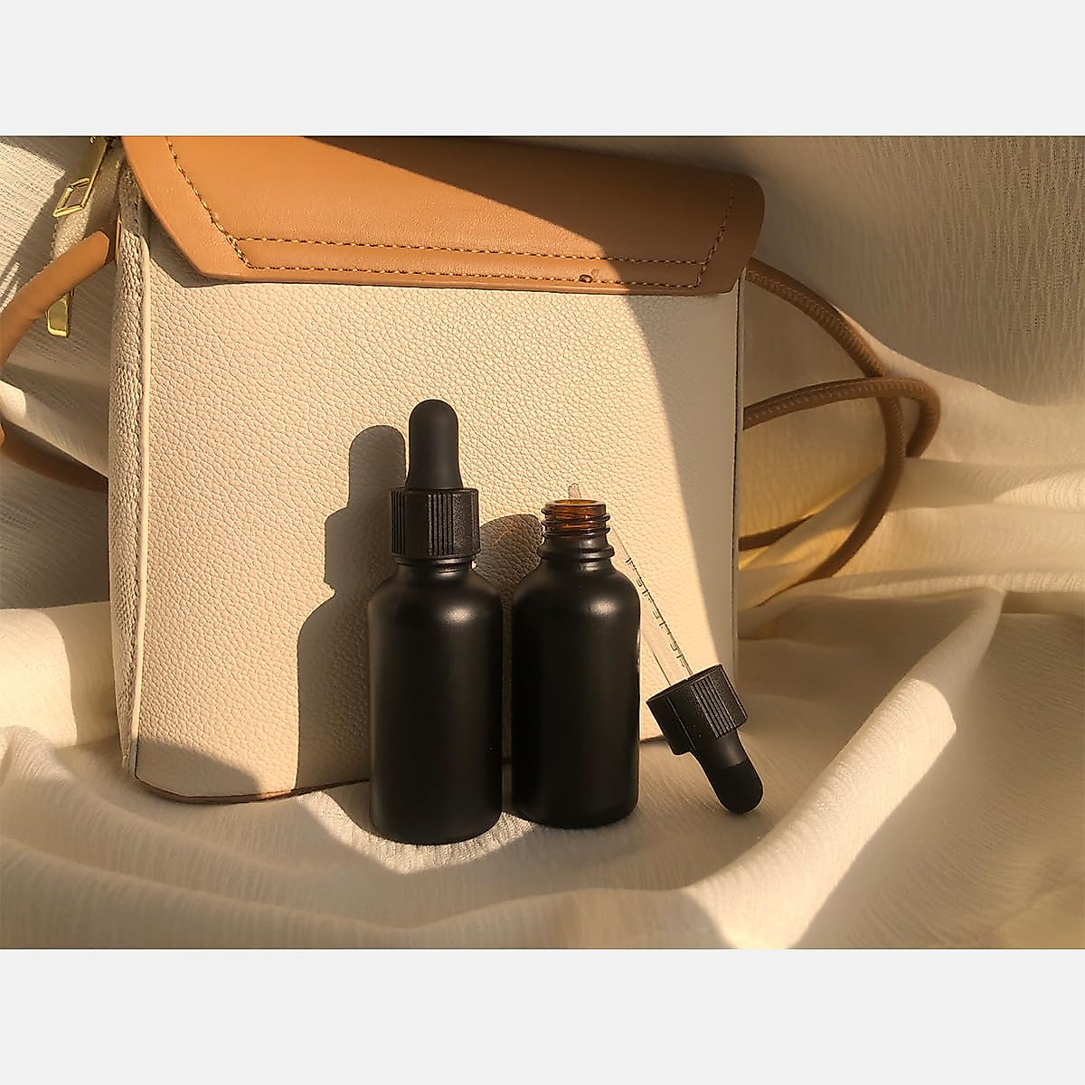 seafulee Black Coated Glass Bottle with Glass Eye Dropper, 1 oz Capacity,UV Safe Bottles for Essential Oils and Aromatherapy (Pack of 6) …