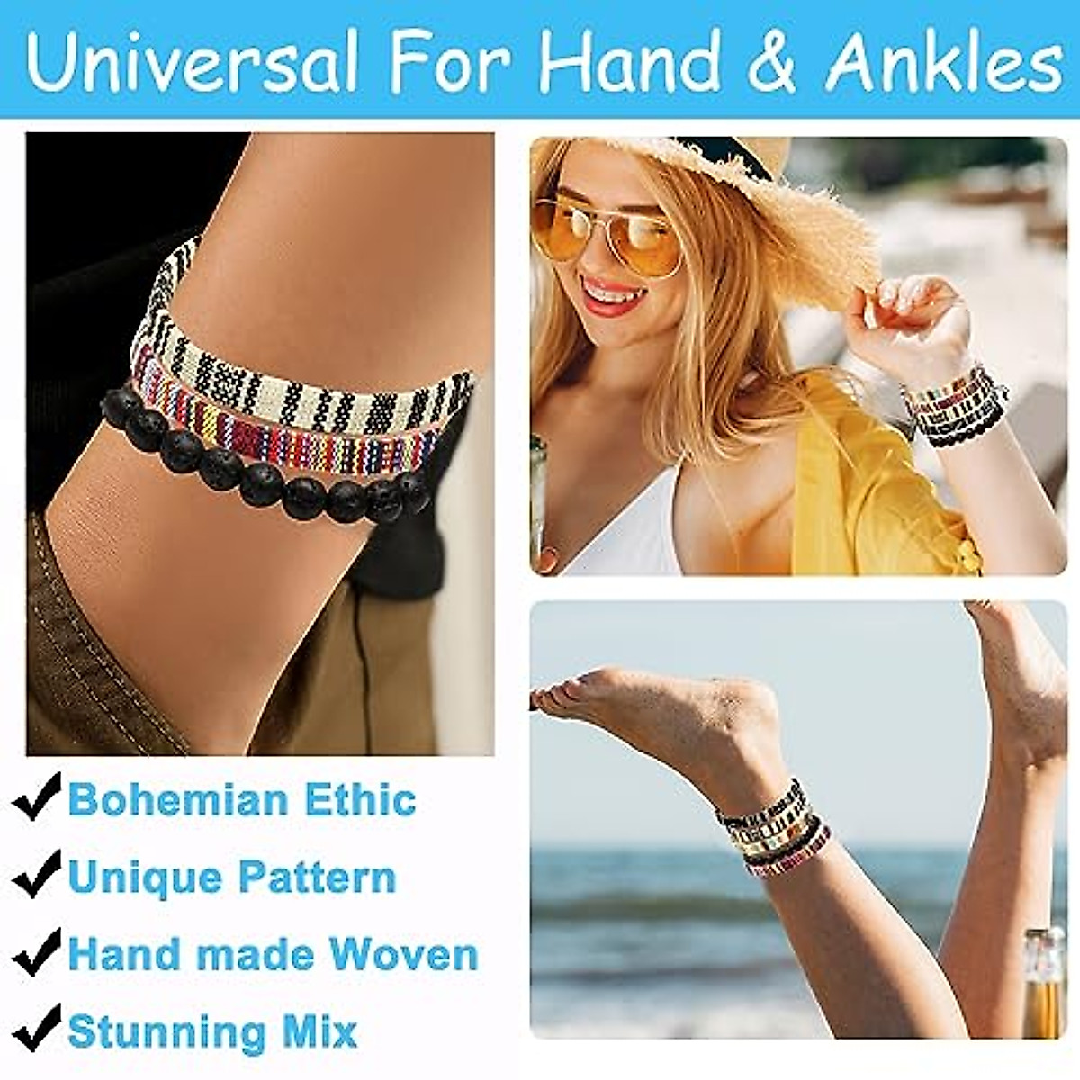 5pcs Surfer Beach Bracelet For Men, Ankle Bracelet for Women, Unisex Handmade Men's Bracelet Waterproof Surfer Bracelet Colorful Anklet Bracelet String Rope Jewelry for Women Men Friendship Bracelets
