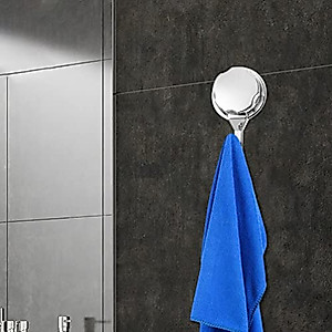 Zerodeko Silver Suction Cup Hooks 2pcs Punch Free Suction Cups Vacuum Hook for Flat Smooth Wall Surface Towel Robe Bathroom Kitchen Shower Bath Coat