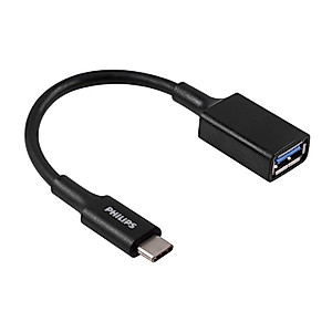 Philips 6 Inch USB-C to USB-A 3.1 Female Adapter, USB-A 3.0 Port, 5 Gbps Transfer Speed, 15W Charging, for iPhone 15/Pro/Max, Galaxy S23/S22/Ultra, Google Pixel, iPad Air/Pro, Black, SWU7113A/27