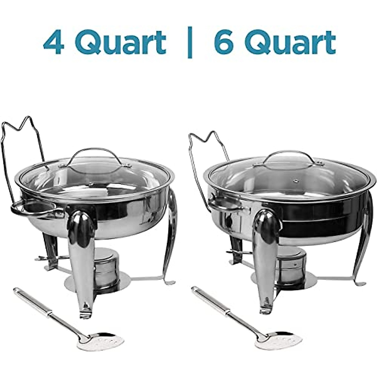 6 Quart Round Stainless Steel Chafing Dish with Bonus Slotted Spoon and Drip Tray for Lid | Keeps linens Dry | for Wedding, Graduation, Events, Parties | Sterno Holder…