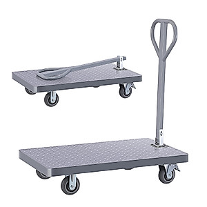 Heavy Duty Platform Truck Flat Cart,Steel Push Cart Dolly with 2200 LBS Capacity,Flatbed Cart with 360 Degree Swivel Handle,Metal Platform Cart for Material Handling (36"x24")