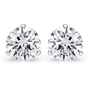 2.5 Carat Platinum GIA Certified Round Cut Diamond Earrings 3 Prong Push Back Premium Collection (G-H Color, SI1-SI2 Clarity) - Ideal Cut
