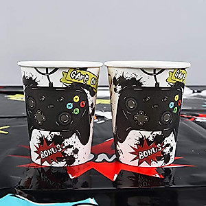 WERNNSAI Watercolor Video Game Party Tableware Set - Gaming Party Supplies for Boys Gamer Birthday Plates Cups Napkins Tablecloth Cutlery Bags Utensils Serves 16 Guests 130 PCS