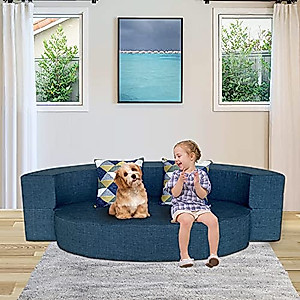 ANONER Stylish Sofa Bed Memory Foam with 2 Pillows Fold Out Futon Sleeper Chair Couch for Livingroom Guest Bed, Washable Cover, Dark Blue