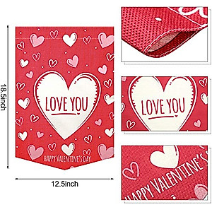 2 Pieces Valentine Flag, Love Happy Valentines Day Flag, 12.5 x 18.5 Inch Valentine's Heart Garden Flag, Double Sided Printing 2 Layer Burlap Flags for Valentine's Day Home Garden Yard Decoration Gift