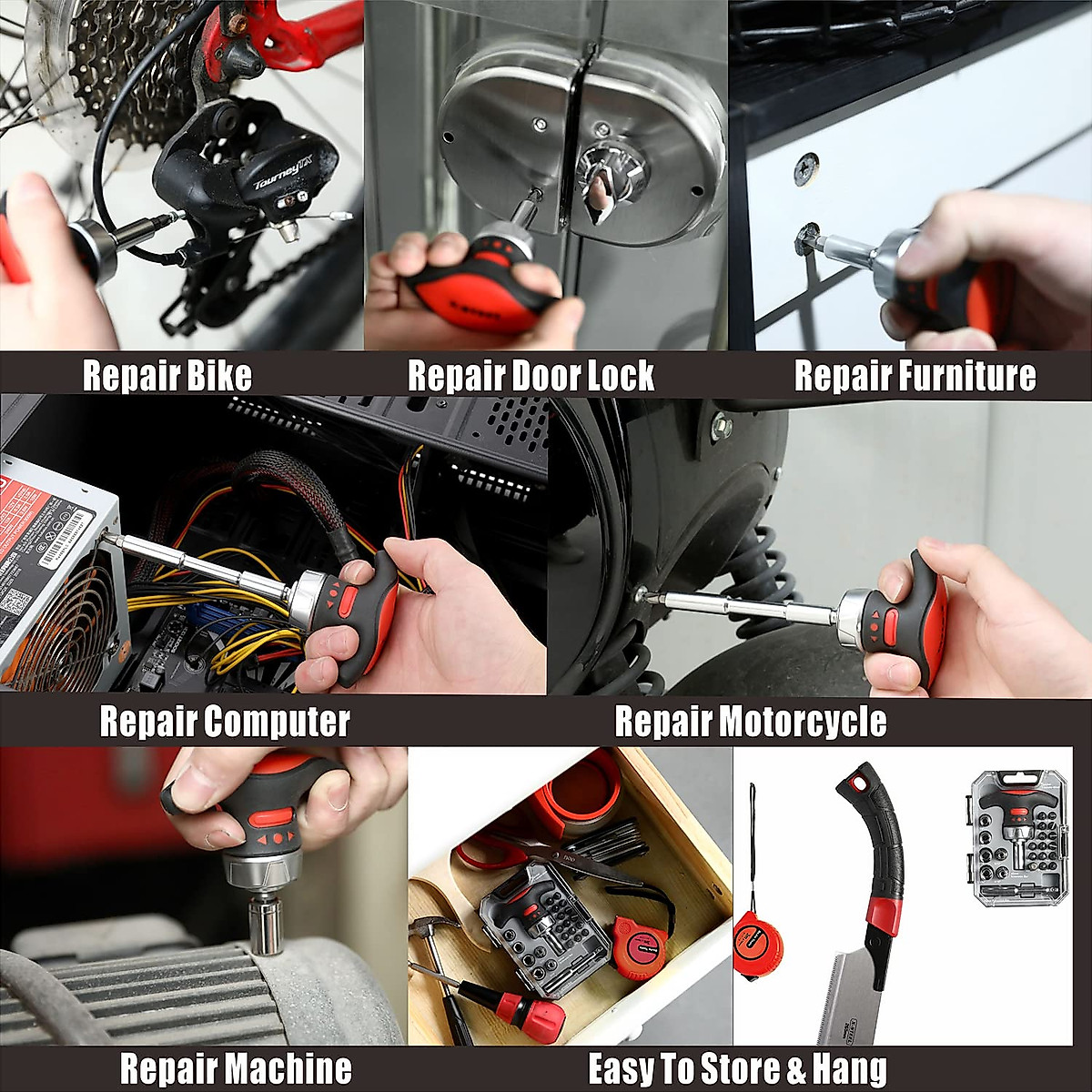 Ratcheting Muti Screwdriver Bits Sockets Set Mini Magnetic Racheting T-handle Torx Slotted Phillips Square Screwdriver Set Tools Set 24-piece with portable case for home dorm