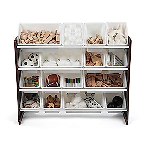 Humble Crew Extra-Large Toy Organizer, 16 Storage Bins, Espresso/White &, Espresso/White Kids Book Rack Storage Bookshelf, 4 Tiers