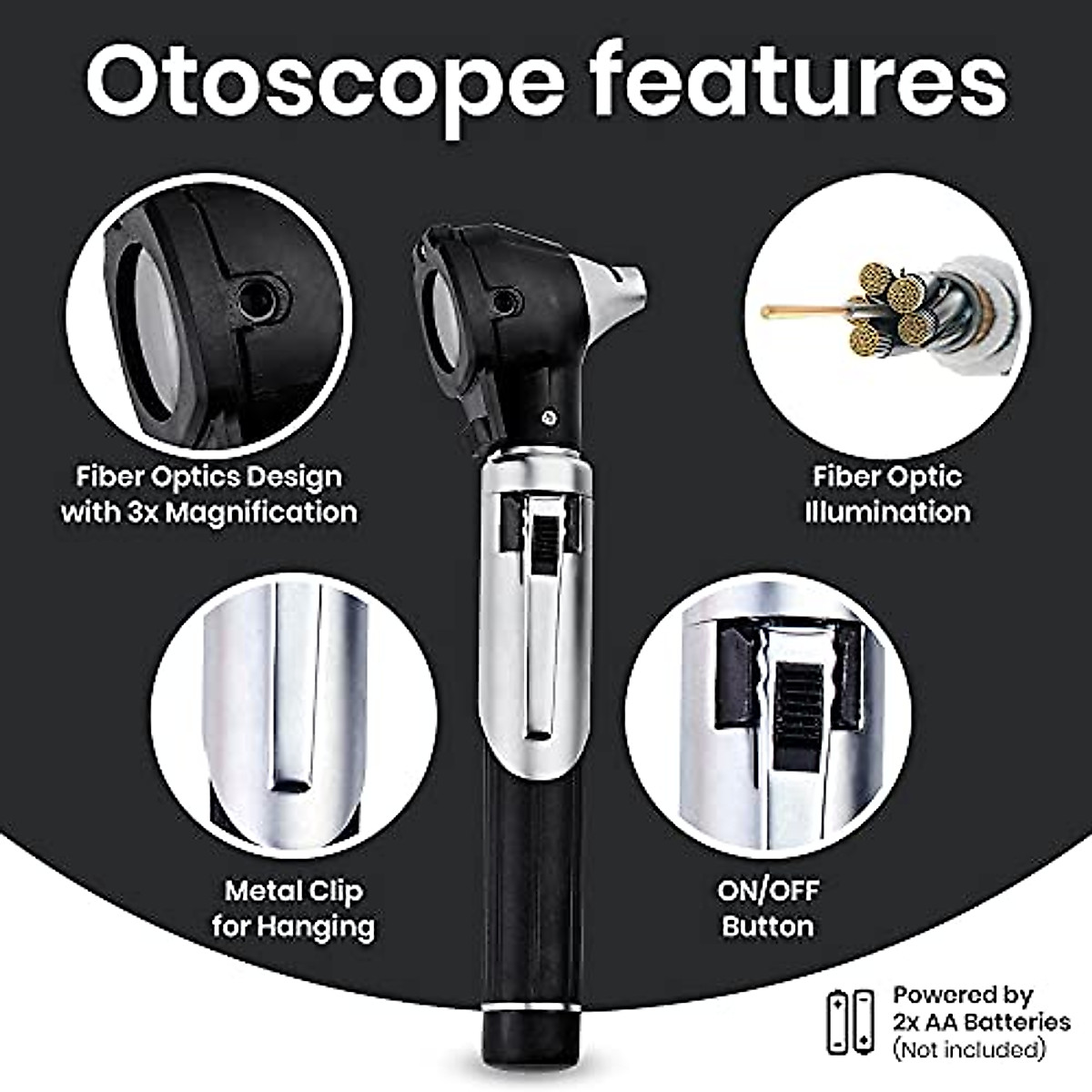 Zyrev Otoscope Ophthalmoscope Duplex Set - Multi-Function Otoscope/Opthalmoscope for Ear & Eye Examination - Includes Portable Tortoise Shell Case (Black)