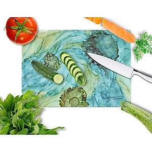 Caroline's Treasures 8952LCB Abstract in Teal Flowers Glass Cutting Board Large Decorative Tempered Glass Kitchen Cutting and Serving Board Large Size Chopping Board