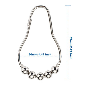 Amazer Shower Curtain Hooks, Decorative Rust Proof Stainless Steel Shower Curtain Hooks for Bathroom Shower Rods Set of 12, Polished Nickel