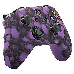 9CDeer 2 Pieces of Silicone Water Transfer Protective Sleeve Case Cover Skin + 8 Thumb Grips Analog Caps for Xbox One/S/X Controller, Skull White & Purple