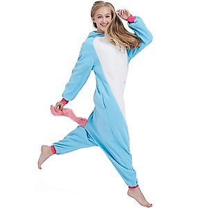 DarkCom Polar Fleece Unicorn Onesie Christmas Pajamas Unisex Adult Cosplay Halloween Costume (Blue) Small